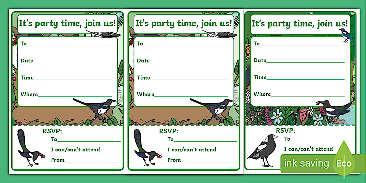 Magpie Party Invitations | Twinkl Magpie Party Invitations