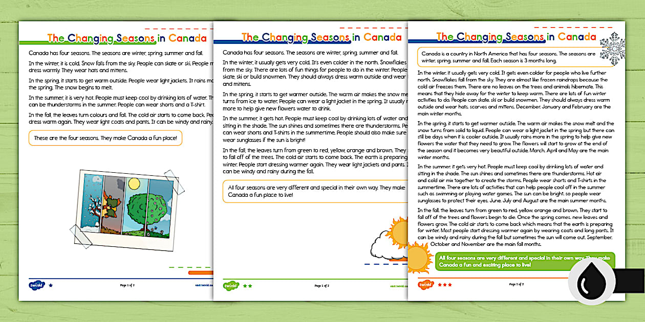 Canada's Four Seasons Differentiated Reading Resource
