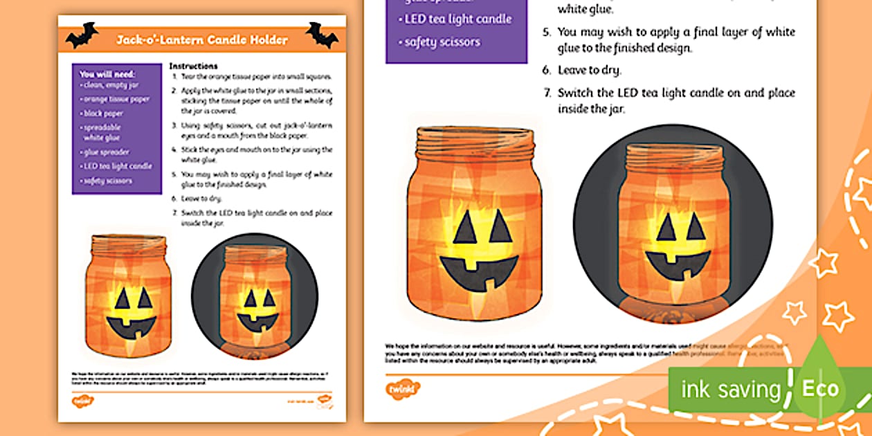 Jack-o’-Lantern Candle Holder Craft Instructions - Twinkl