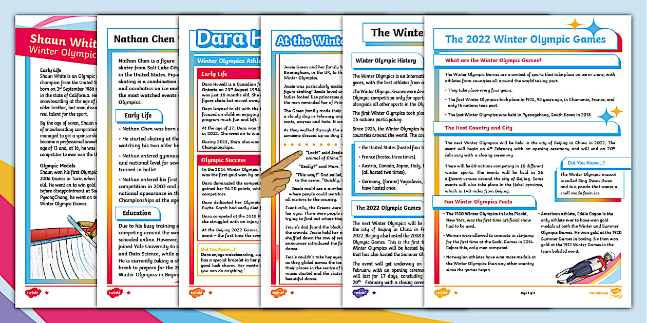 KS2 Winter Olympics Reading Comprehension Bumper Activity Pack