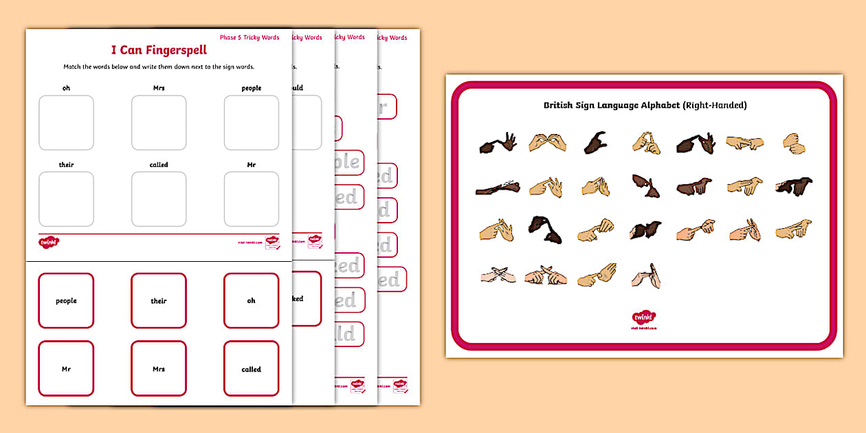 I Can Fingerspell Phase 5 Tricky Words Worksheets - Twinkl