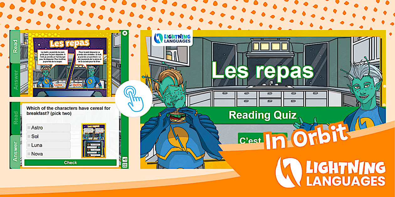 👉 French In Orbit Mealtimes Interactive Reading Quiz - Twinkl