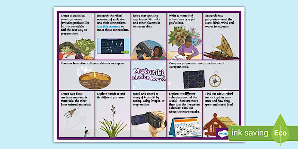 Matariki Choice Board Years 4-6