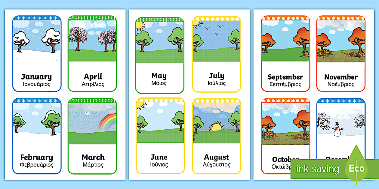 Months of the Year Flashcards | English & Greek | Resources