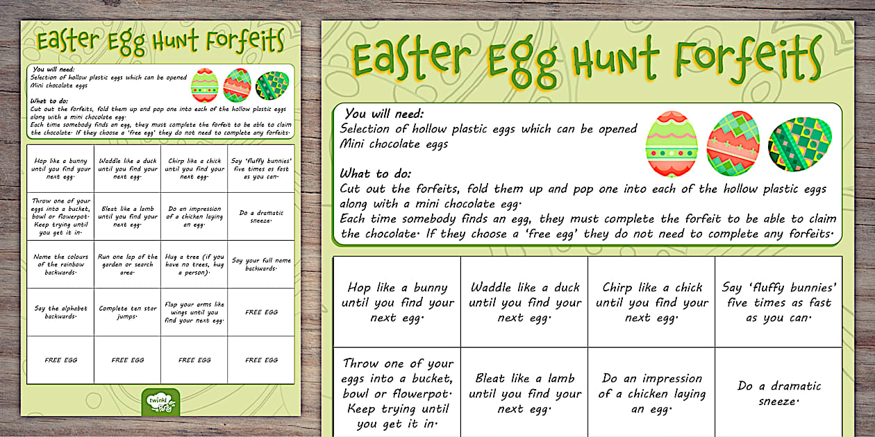 Easter Egg Hunt Forfeits Printable | Twinkl Party - Twinkl