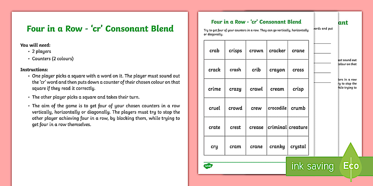 Four in a Row 'cr' Blends Activity