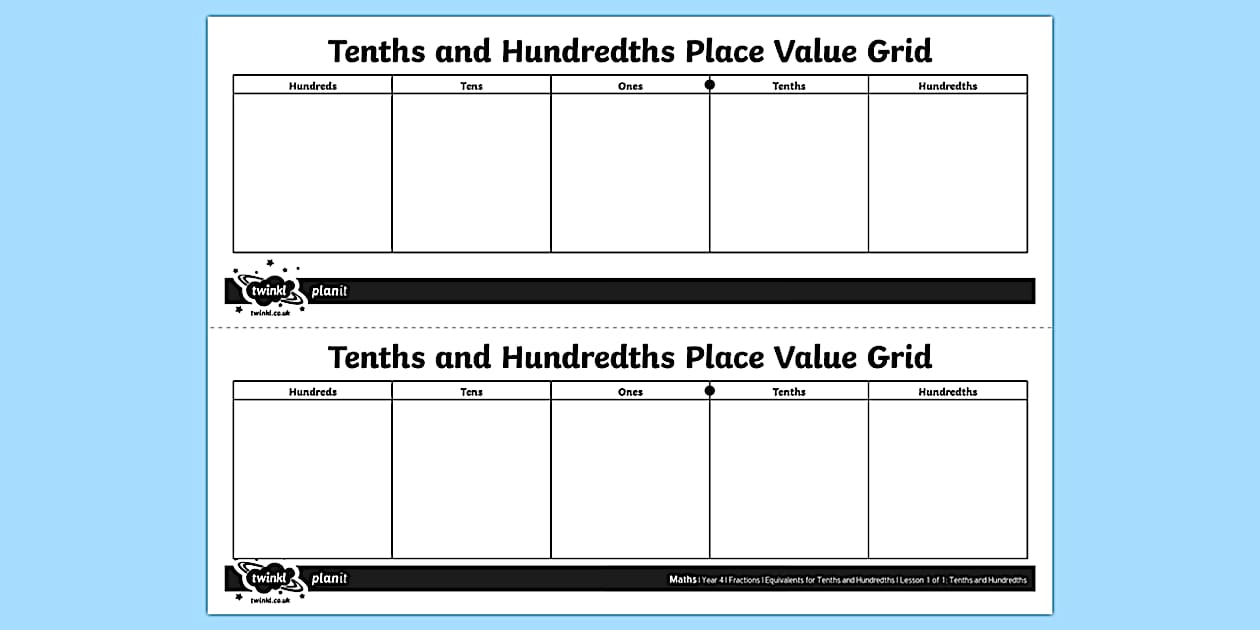 Tenths and Hundredths Place Value Grid (teacher made)