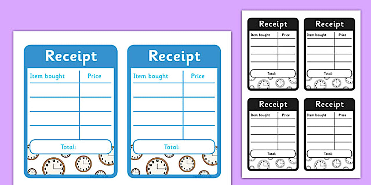 Clock Shop Role Play Receipts (teacher made) - Twinkl