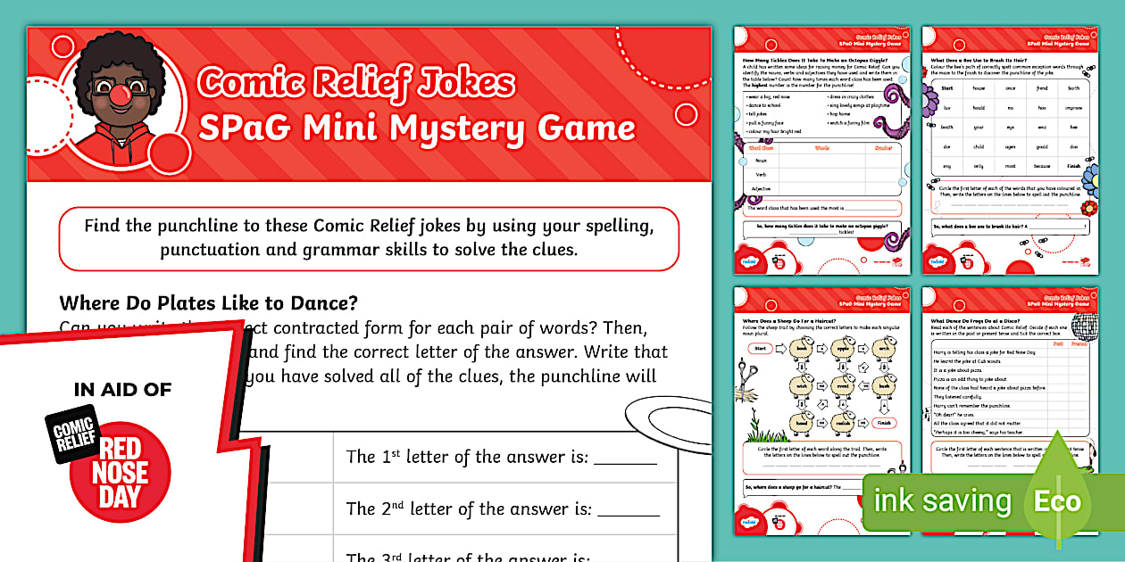 FREE! - Comic Relief: Jokes SPaG Mini Mystery Game Ages 5-7