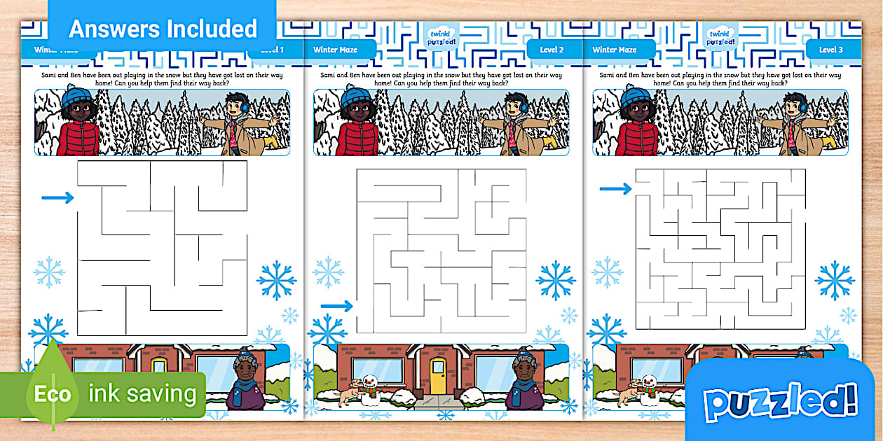 Fun Winter Maze Puzzle Pack - Twinkl Puzzled - maze puzzle