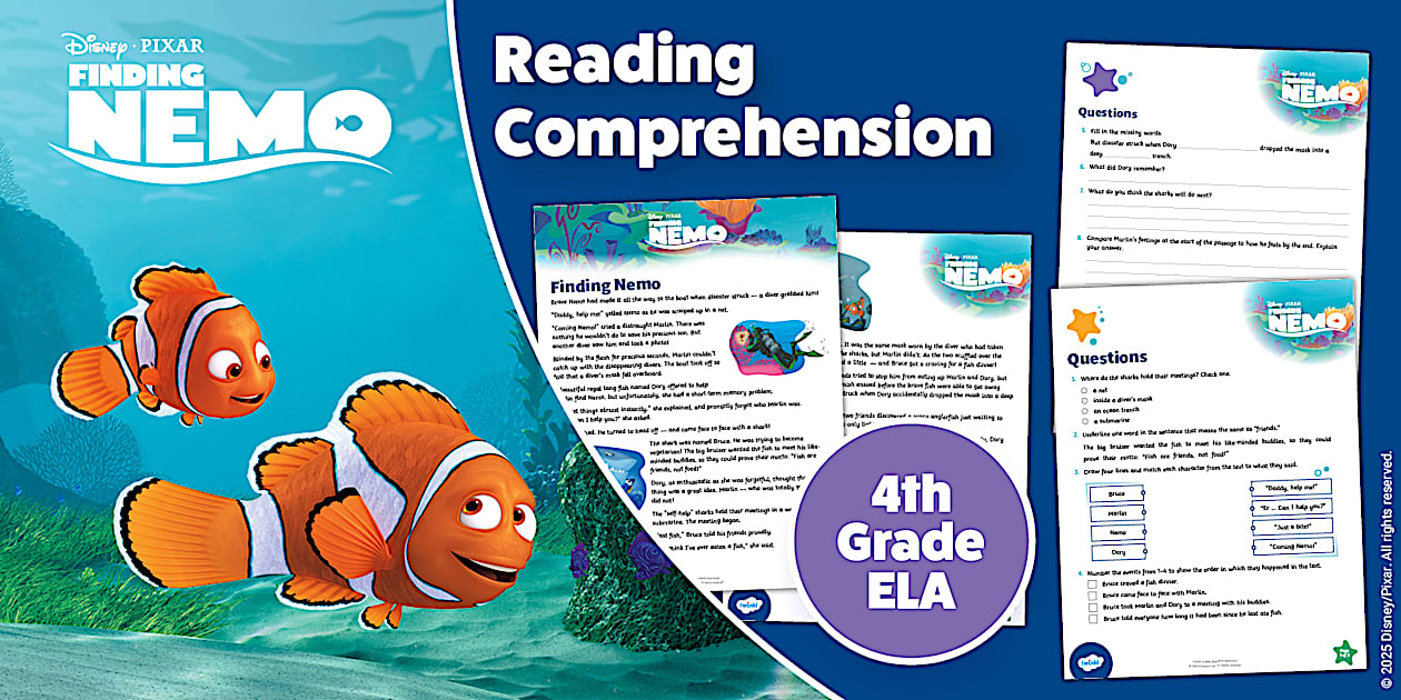 Finding Nemo: Fourth Grade Reading Comprehension Worksheet
