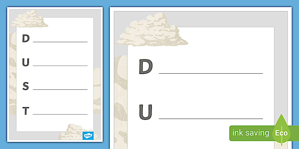 Dust Acrostic Poem Template (teacher made) - Twinkl