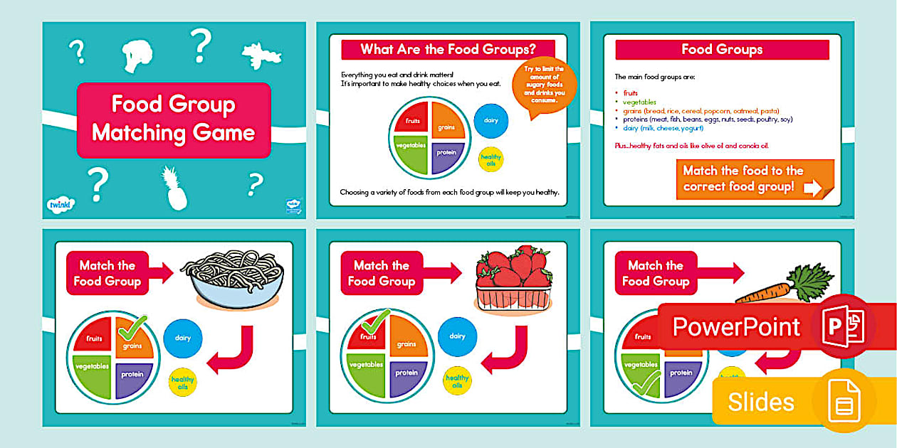 Food Group Matching Game PowerPoint & Google Slides or K-2nd Grade