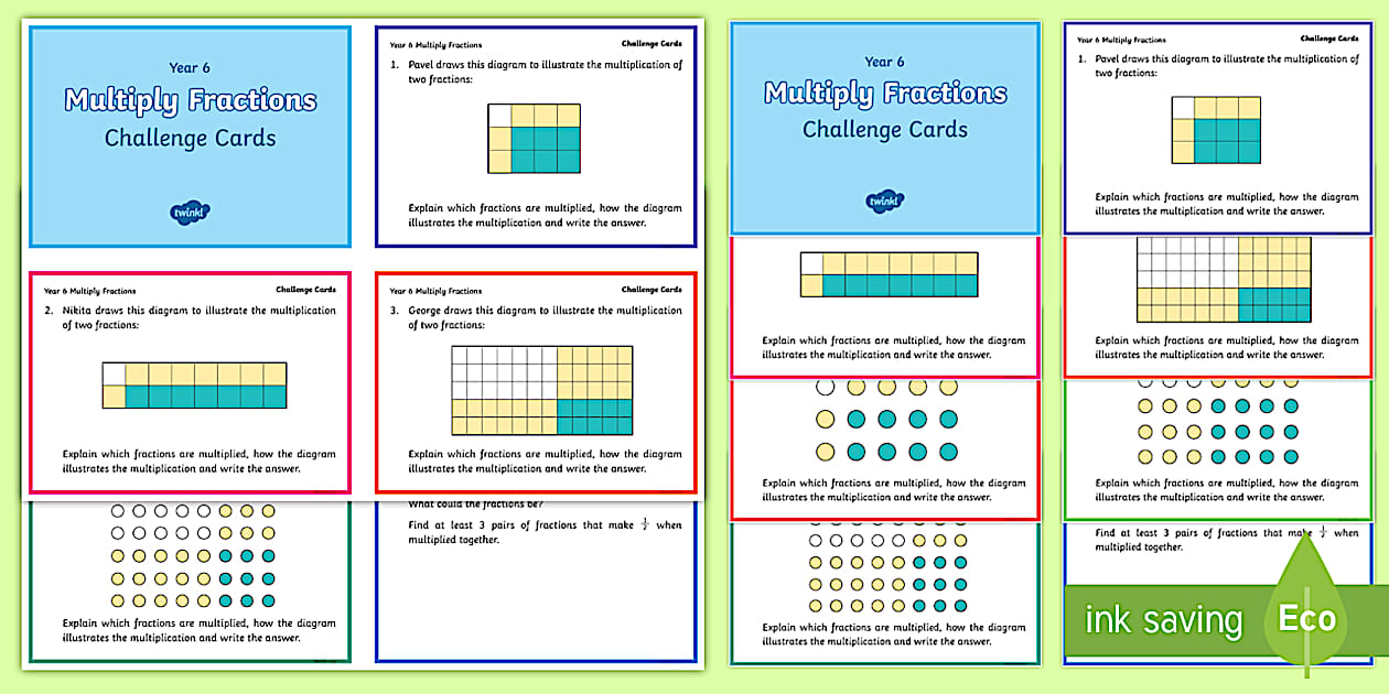 Black and White Year 6 Multiply Fractions Maths Mastery Challenge Cards