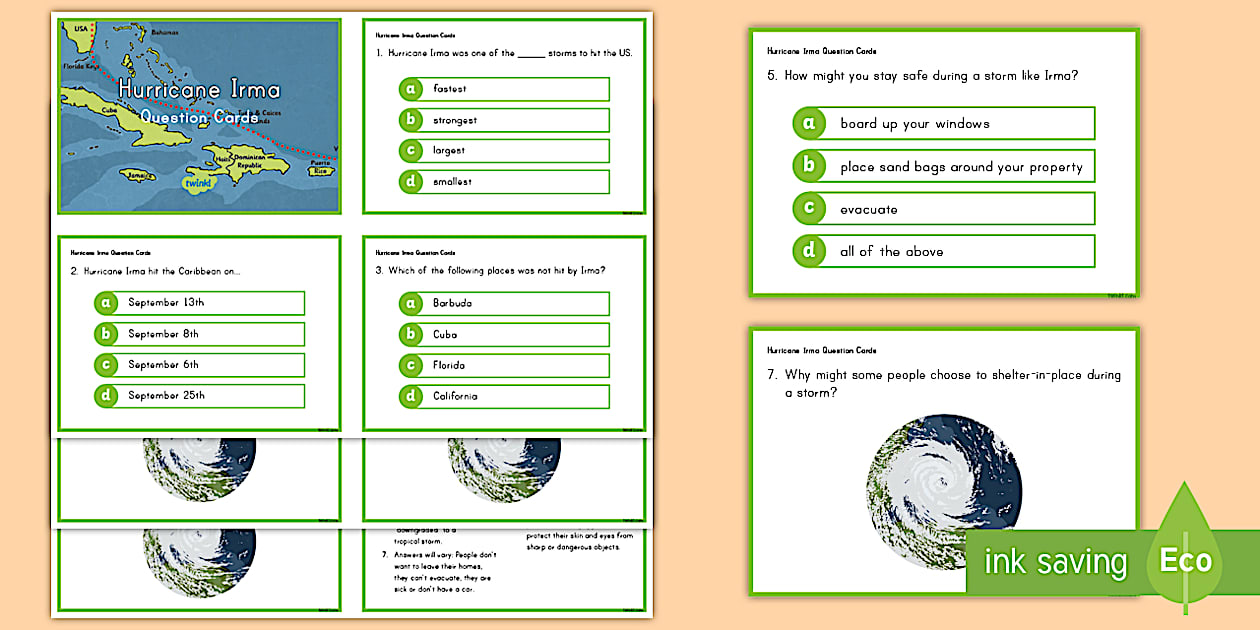 Hurricane Irma Comprehension Question Cards - Twinkl