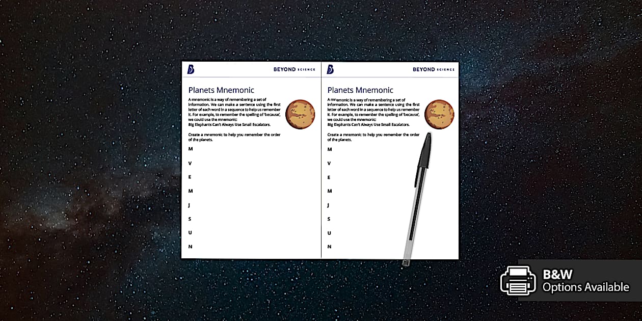 Planets Mnemonic Worksheet (teacher made) - Twinkl