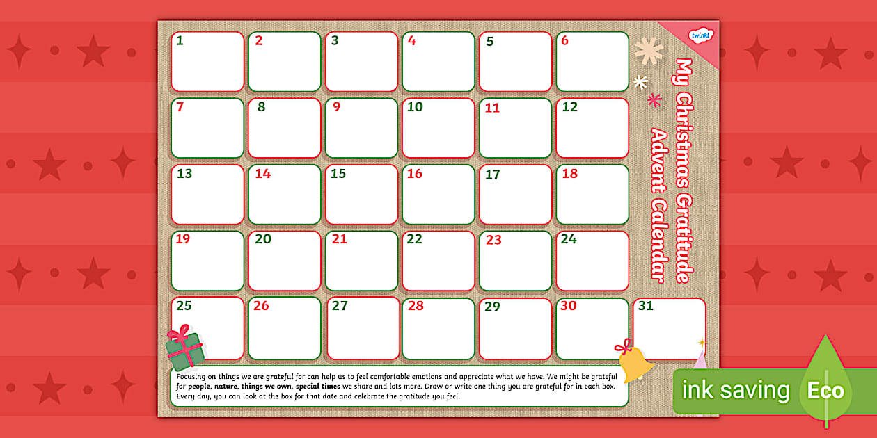My Christmas Gratitude Advent Calendar - PSHE and Wellbeing