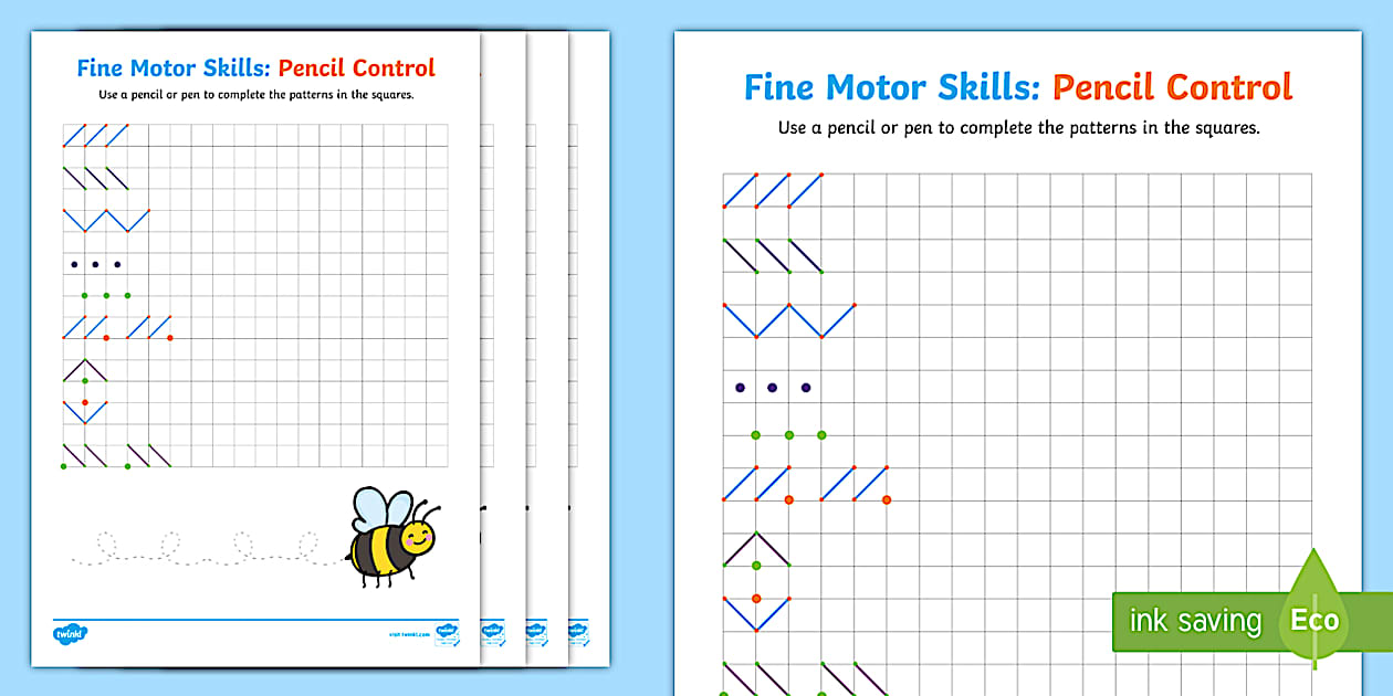 Fine Motor Skills Pencil Control, Squared Paper Worksheets
