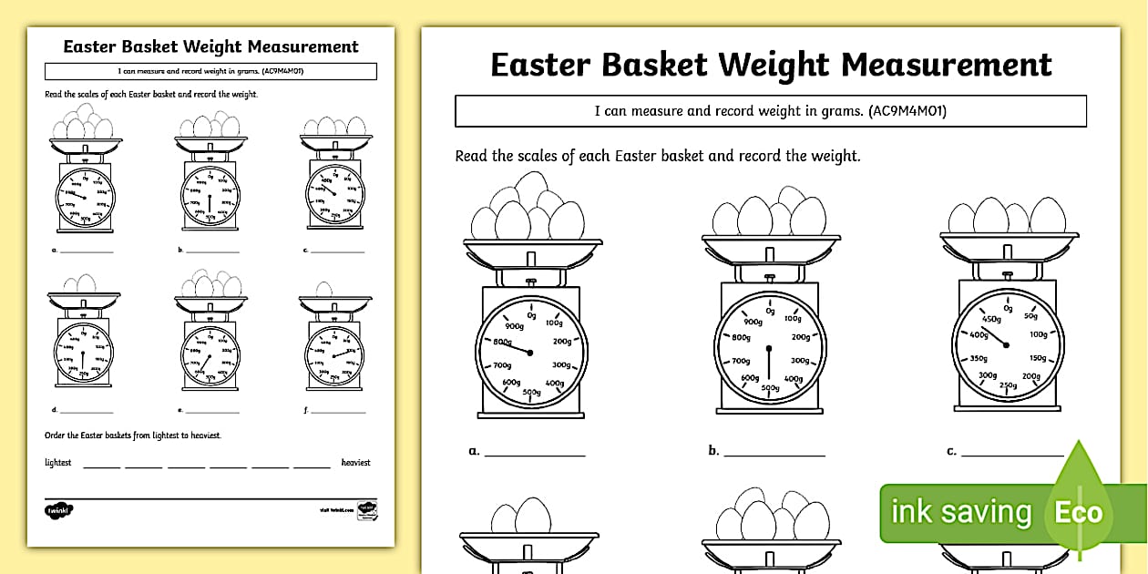 Easter Basket Weight Measuring Worksheet (teacher made)