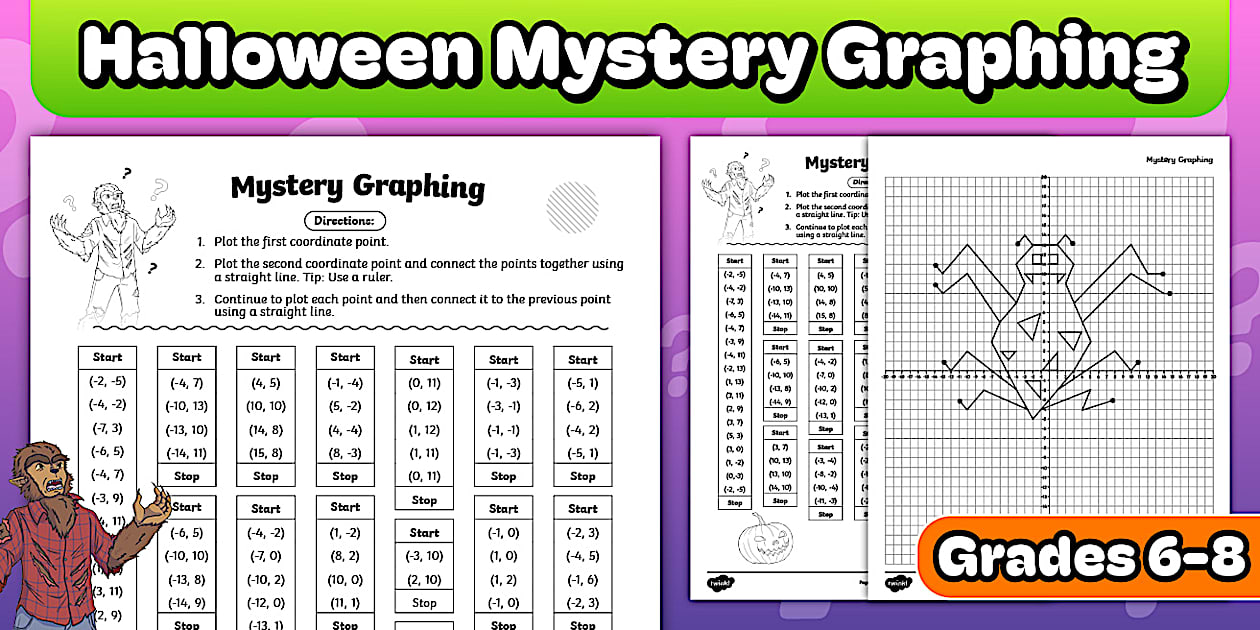 Halloween Spider Mystery Graphing Worksheet for 6th-8th Grade