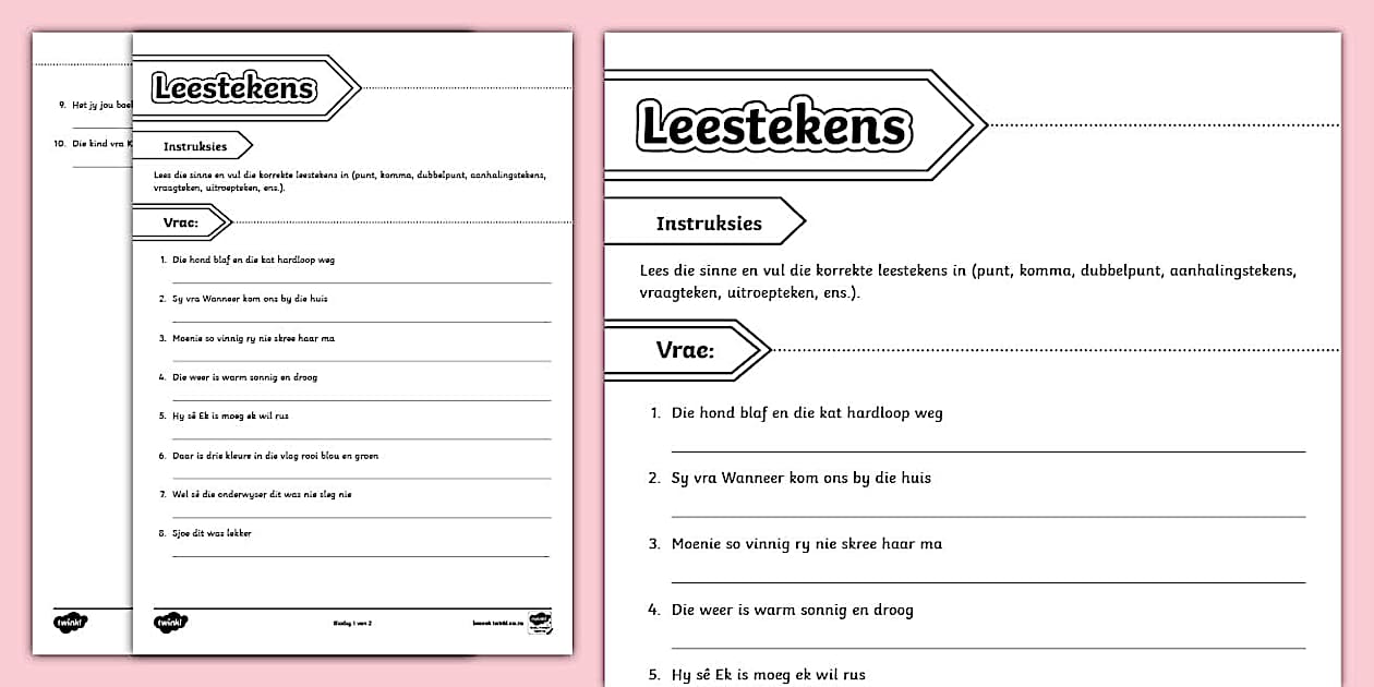 Leestekens Werkkaart