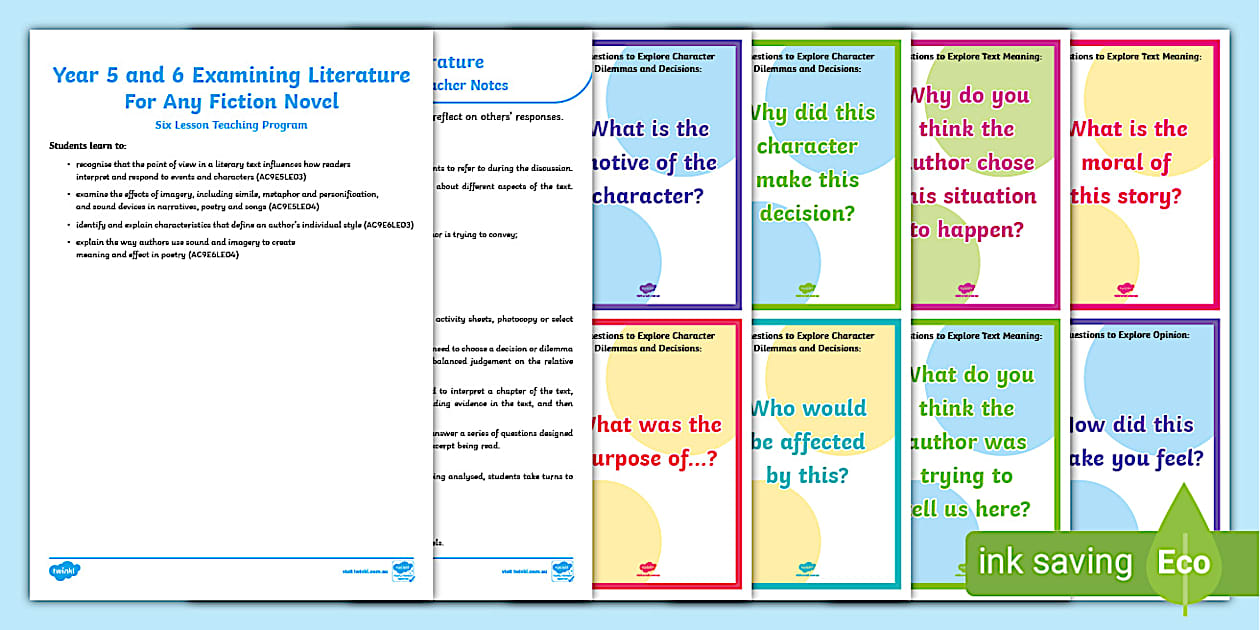 Year 5 and 6 Examining and Responding to Any Fiction Novel