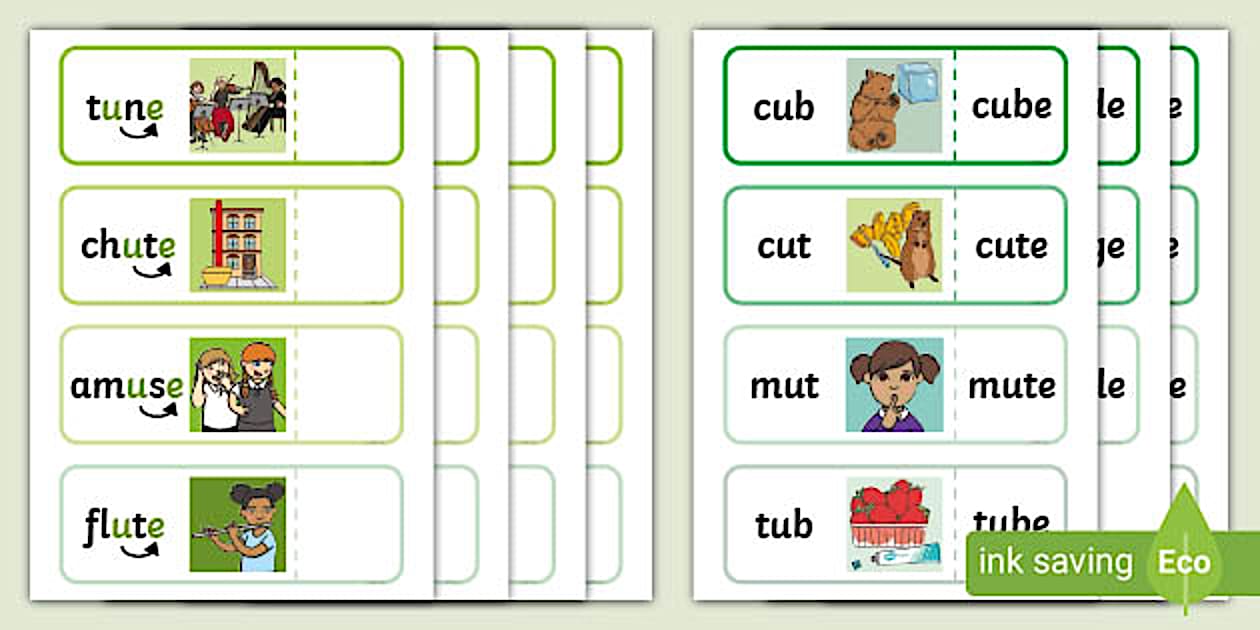 Magic e Read and Reveal long 'u' vowel sound Word Cards