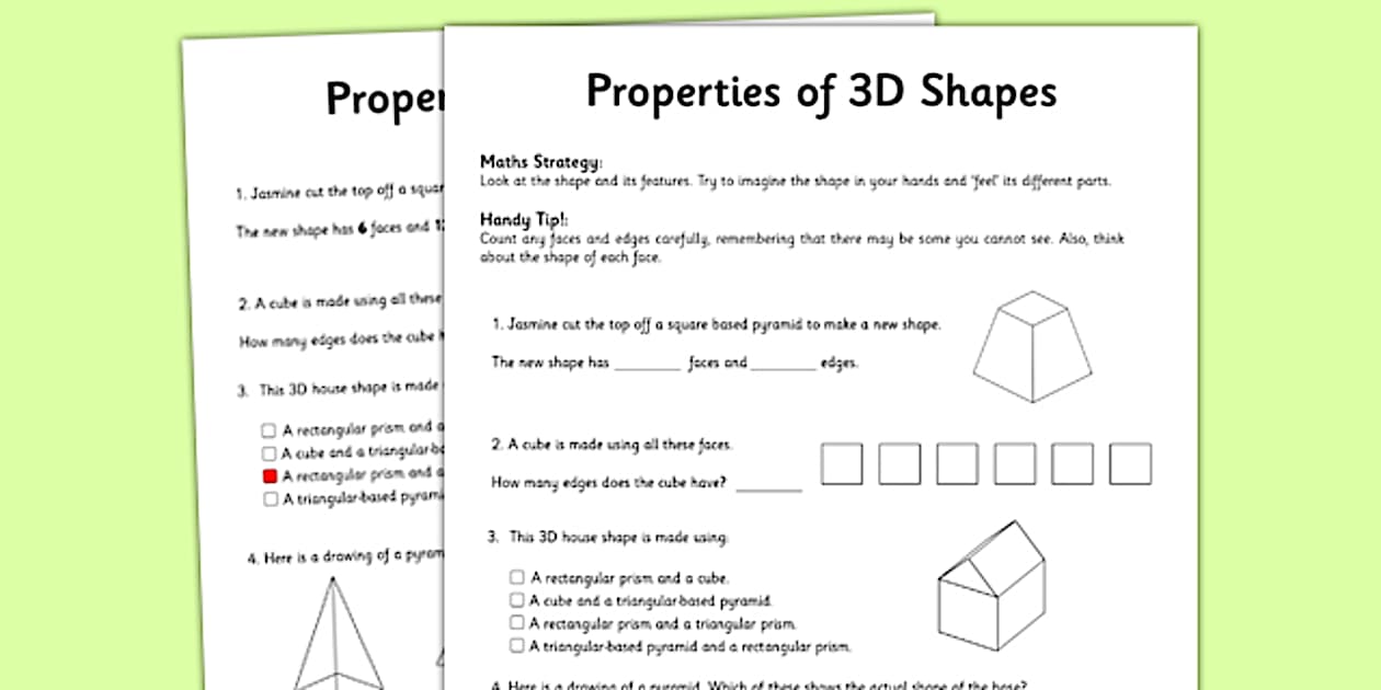 Year 3 Properties of Shapes Worksheet / Worksheet - Twinkl