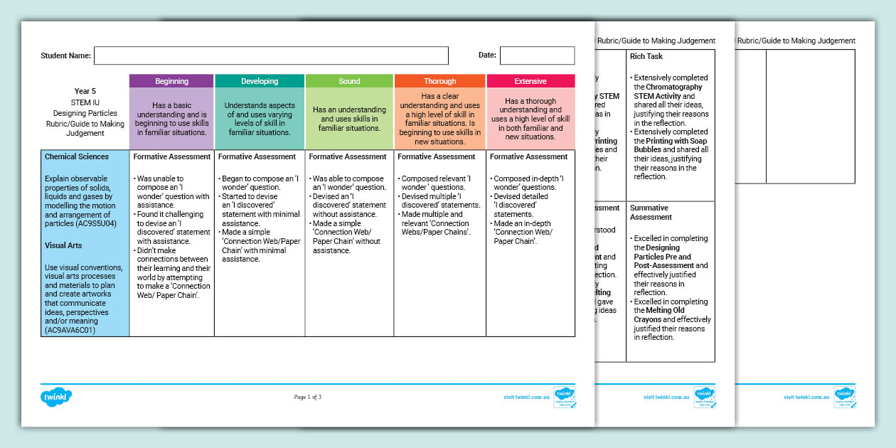 STEM IU Yr 5 Designing Particles Assessment Rubric