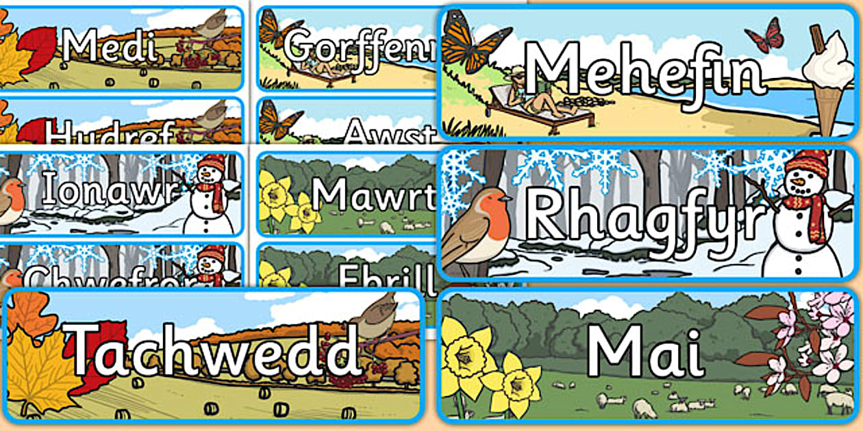 Learn Welsh Months and Seasons Poster Pack | Twinkl Resource