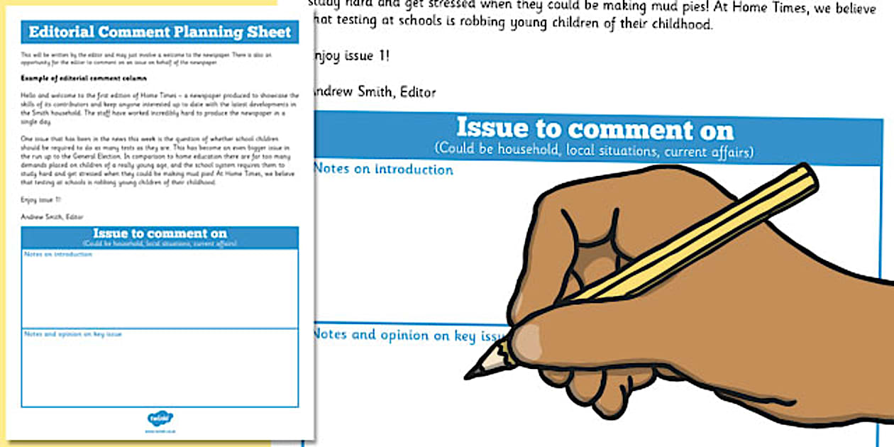 Newspaper Editorial Planning Sheet Editable - ESL Newspaper Writing