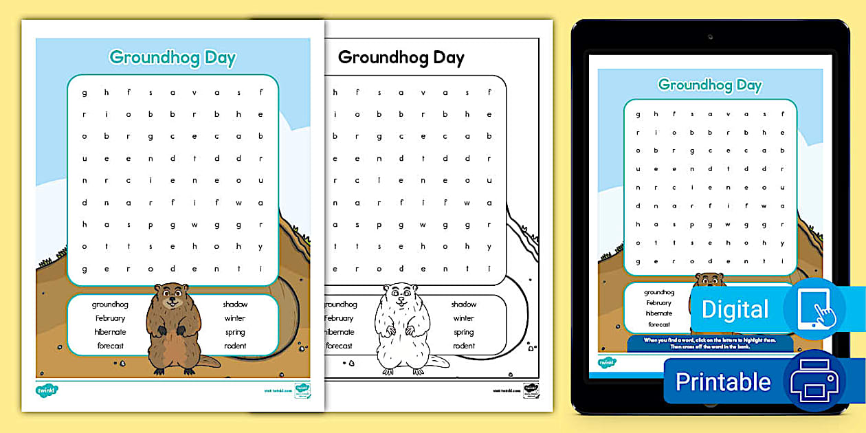 Groundhog Day Word Search Puzzle for Kids | Twinkl USA