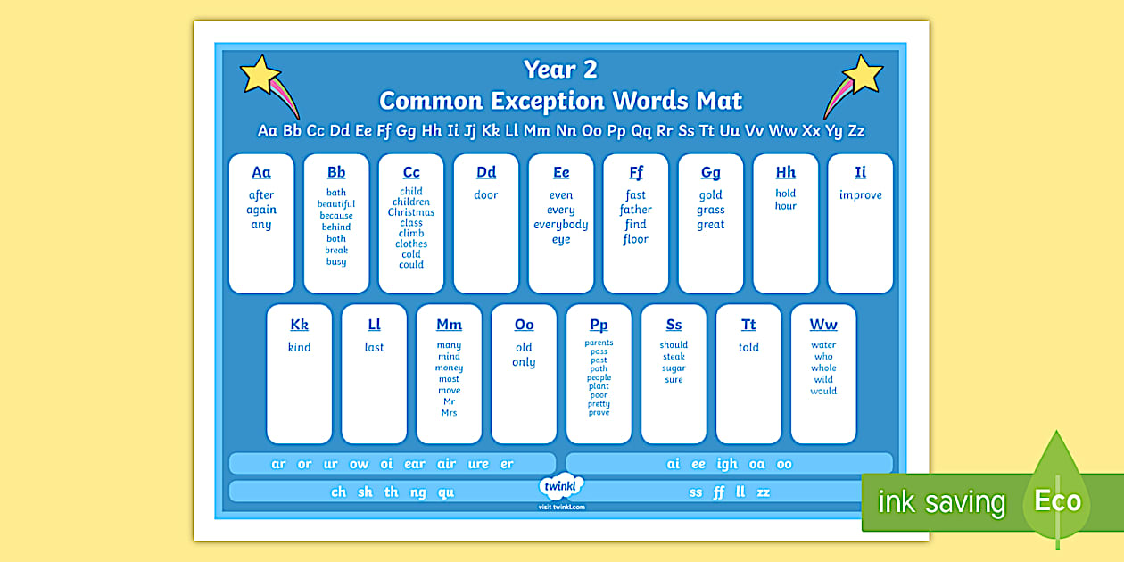 Editable Year 2 Common Exception Word Mat (teacher made)