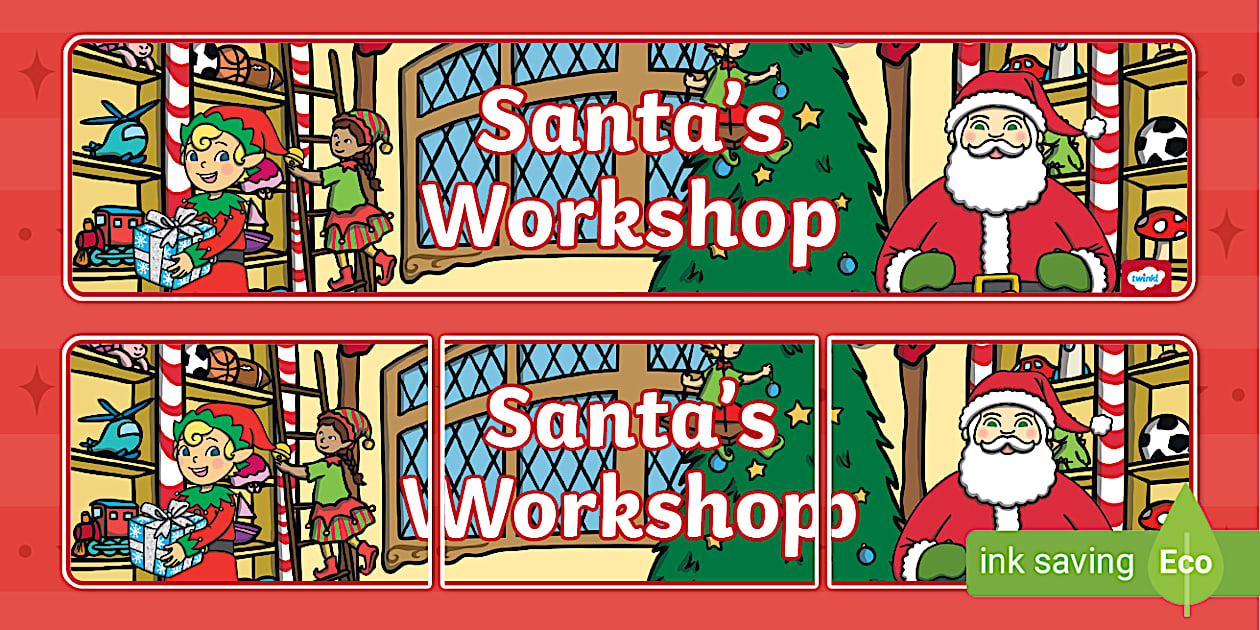Christmas Aistear Santa's Workshop Display Banner - Twinkl