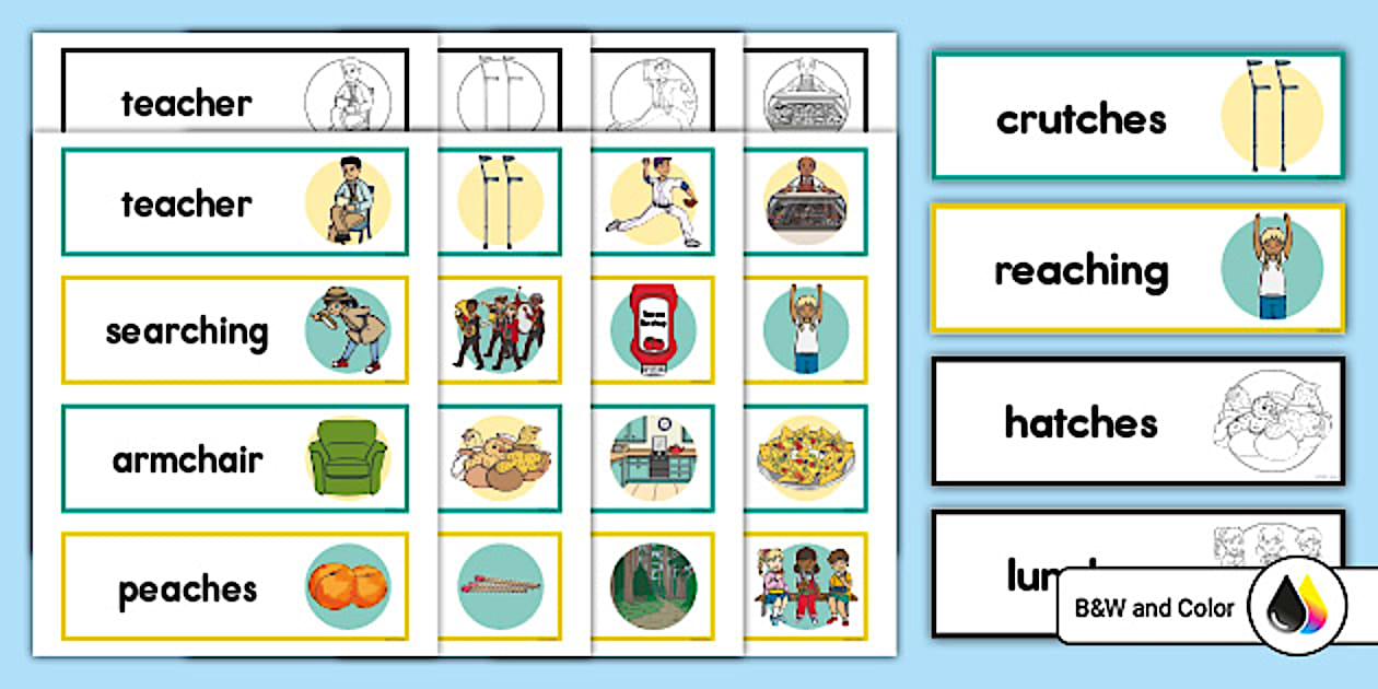 Medial ch Phonics Word Cards for 1st-3rd Grade - Twinkl