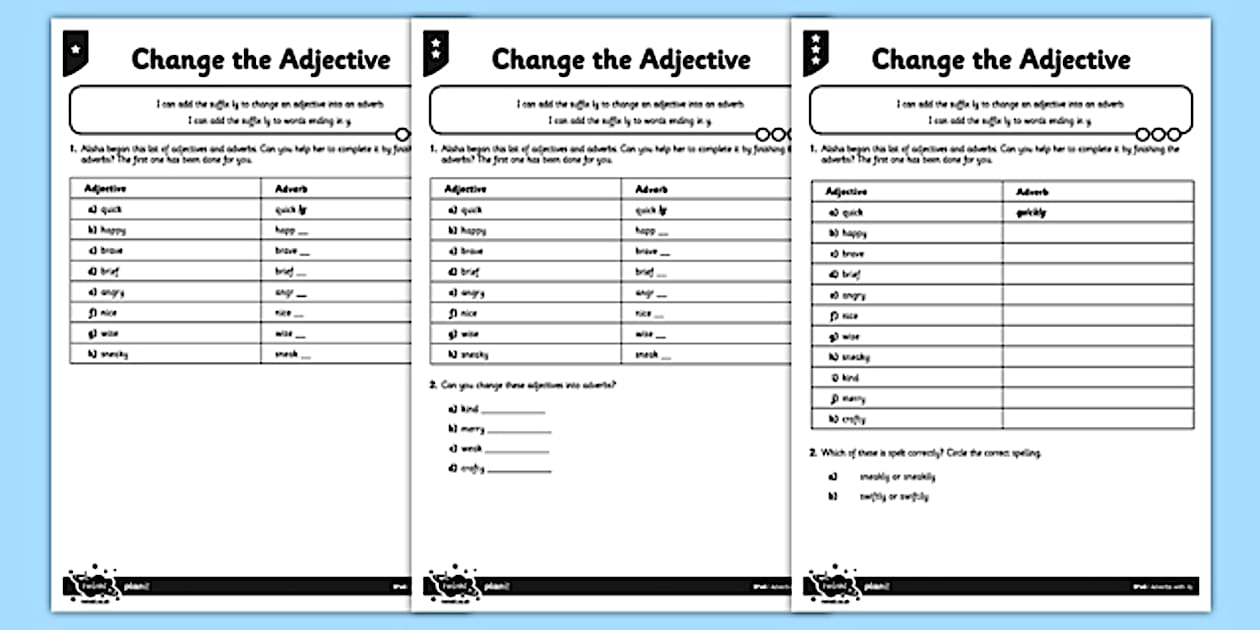 Editable Change the Adjective Differentiated Worksheet Pack
