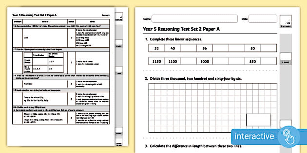 Year 5 Maths Reasoning Test Set 2 Assessment Pack And Analysis Grid