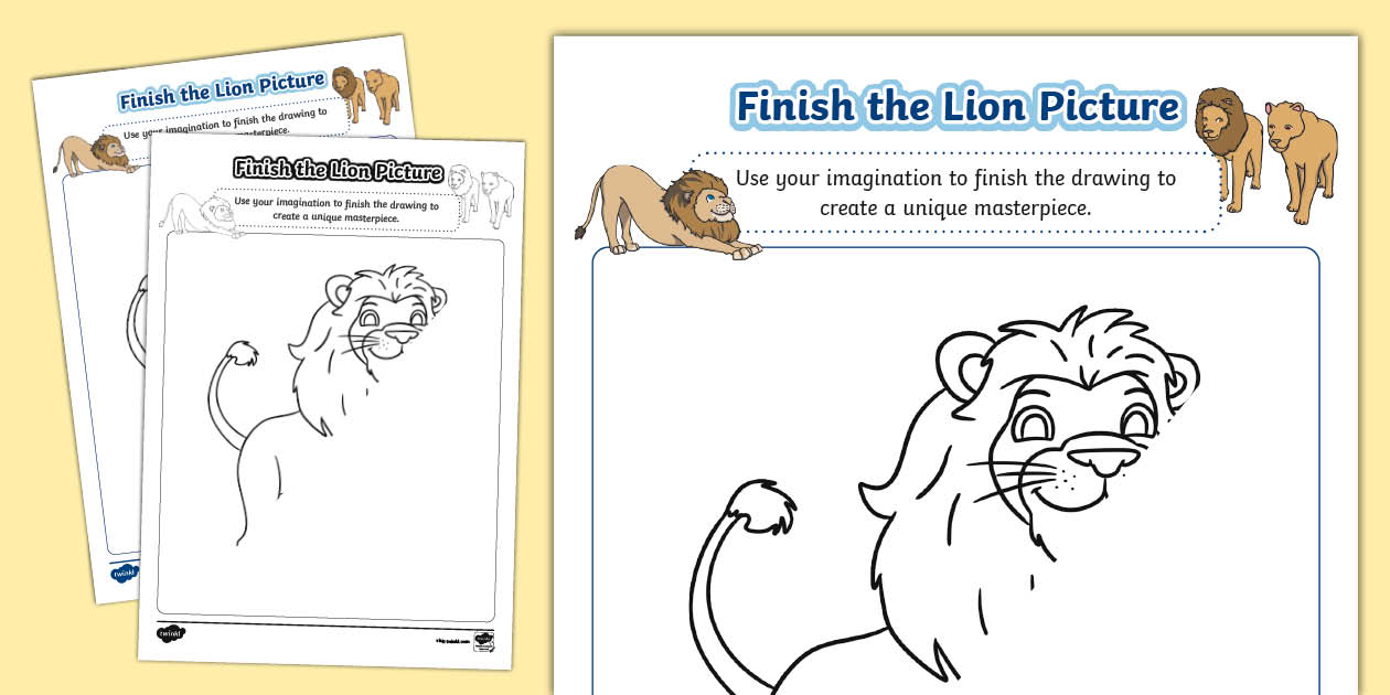 Finish the Lion Picture Worksheet (teacher made) - Twinkl