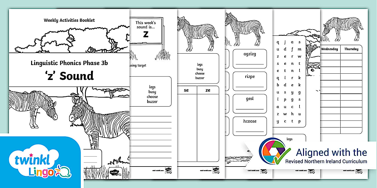 NI Linguistic Phonics Phase 3b 'z' Sound Activities Booklet