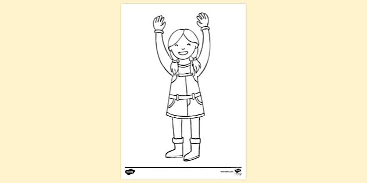 EYFS Child Waving Both Hands Colouring | Colouring Sheets
