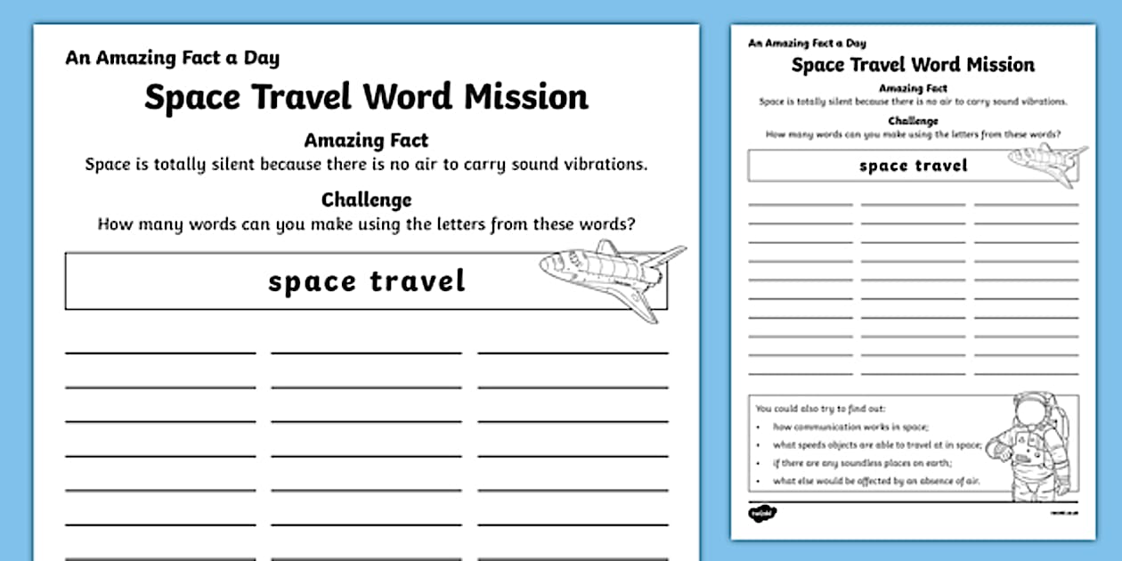 Editable Space Travel Word Mission Worksheet - Twinkl