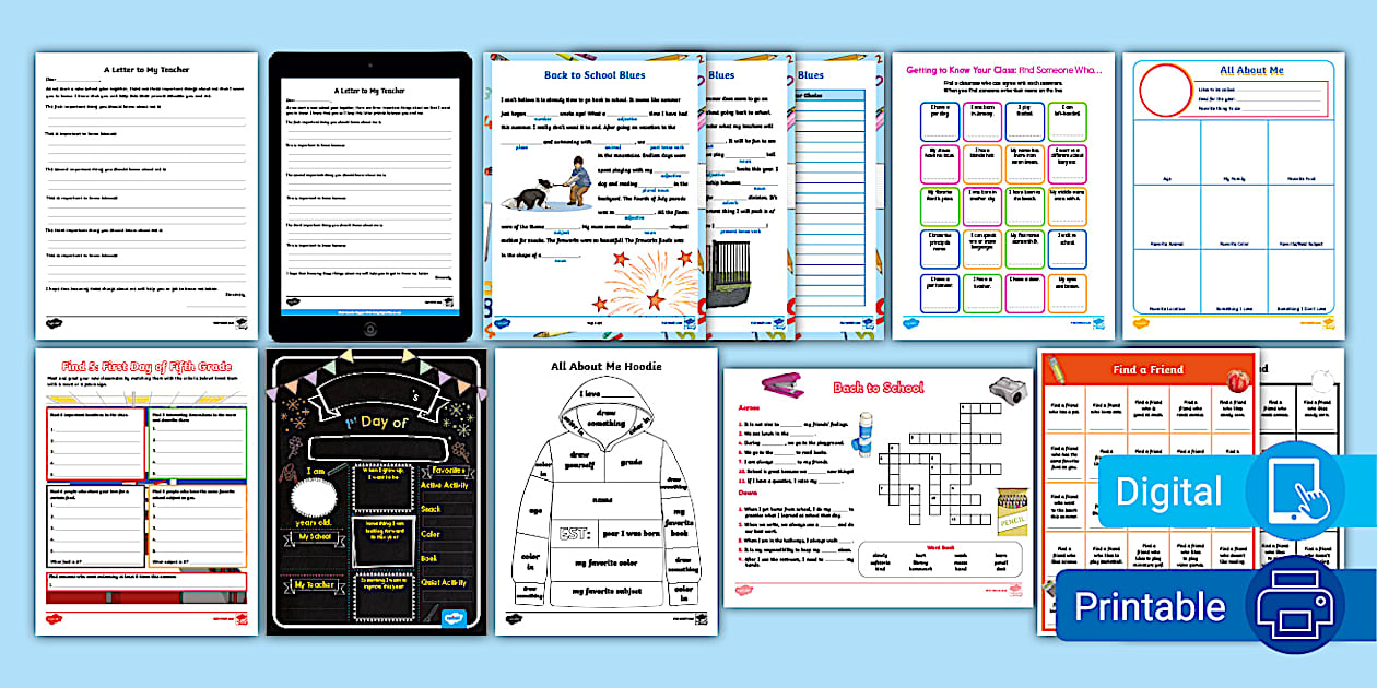 Fifth Grade First Day of School Activity Pack (teacher made)