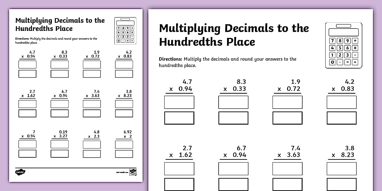 Fifth Grade Multiplying Decimals to the Hundredths Place