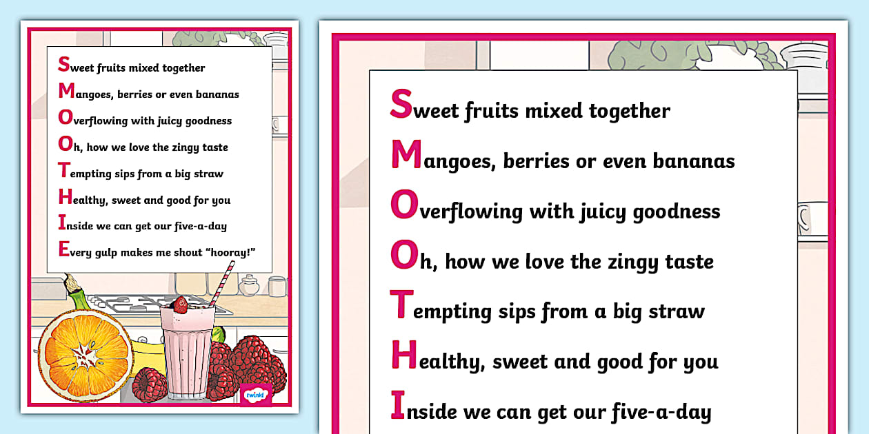Smoothie Acrostic Poem Example and Template (teacher made)