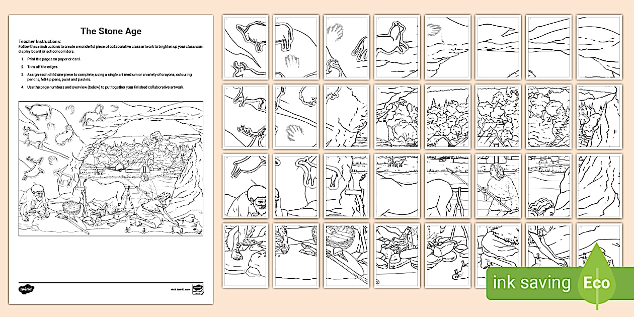 Stone Age Collaborative Colouring (teacher made) - Twinkl