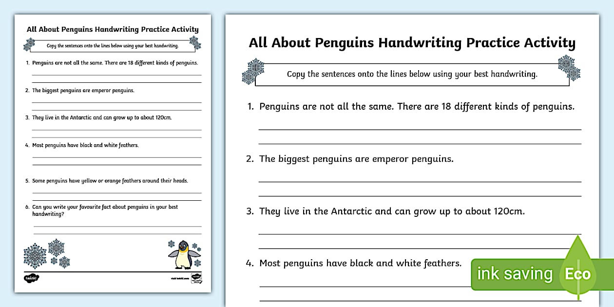 KS1 All About Penguins Handwriting Practice (teacher made)