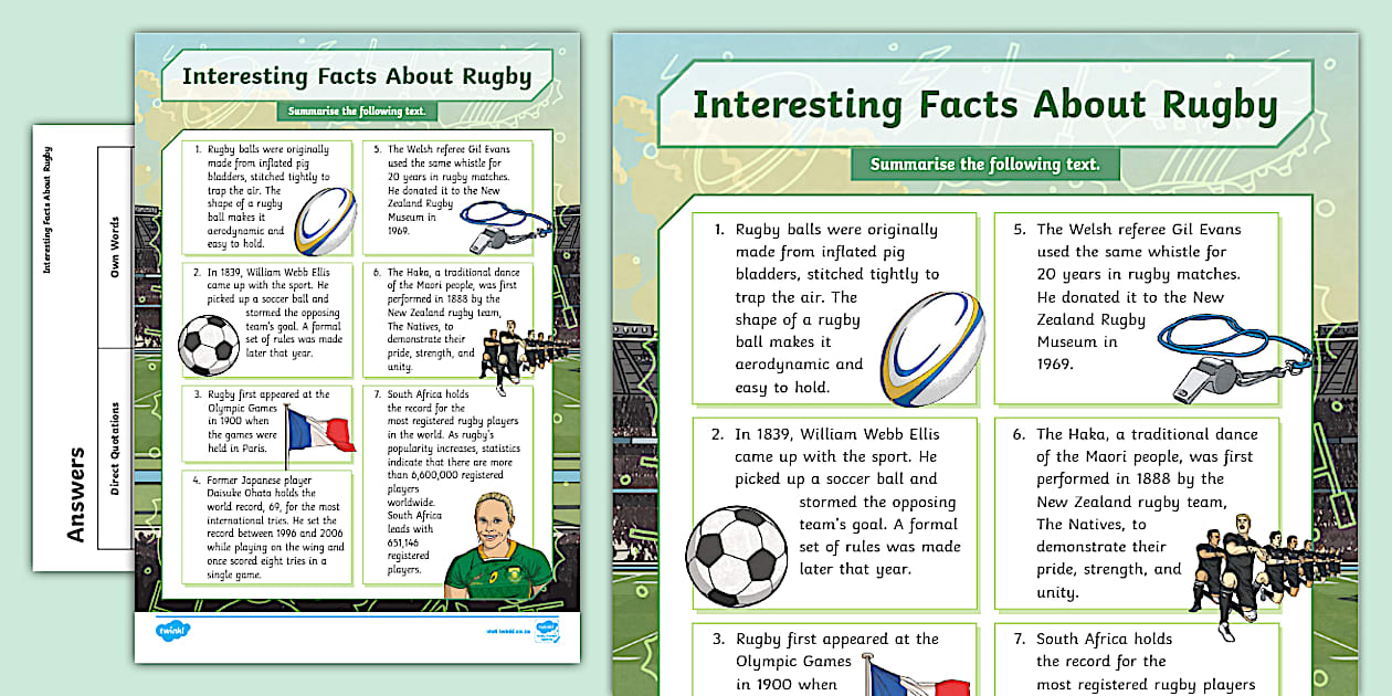 Summary - Fun Facts About Rugby (teacher made) - Twinkl