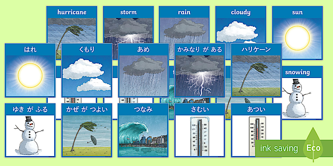 Cursive Japanese Weather Flashcards (teacher made) - Twinkl
