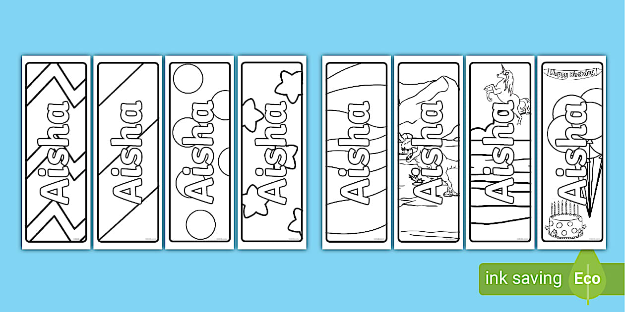 Aisha Name Simple Colouring Bookmarks (Teacher-Made)