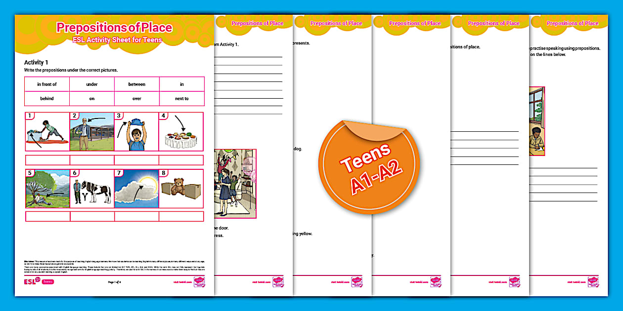 ESL Prepositions of Place Activity Sheet for Teens - Twinkl